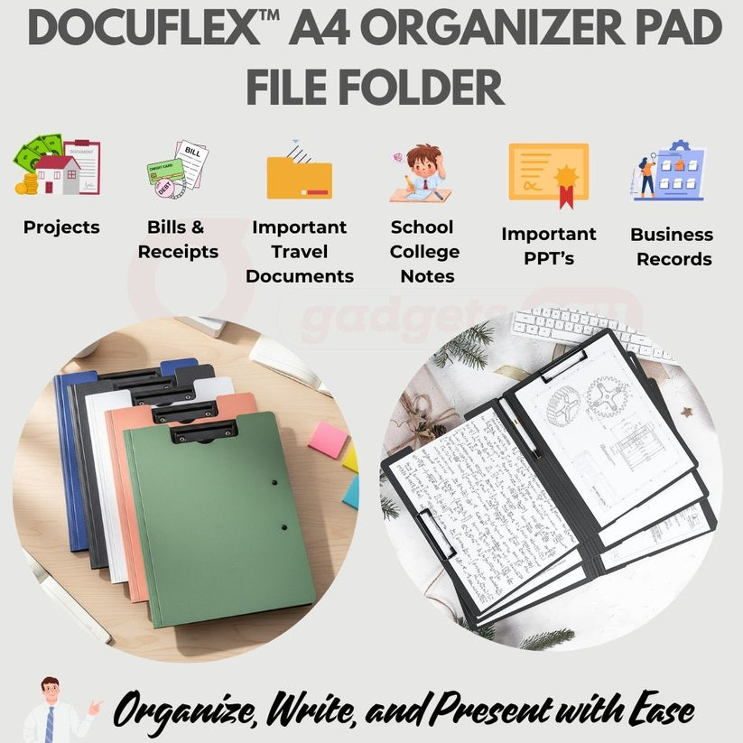 DocuFlex™ 360° A4 Organizer Pad File Folder (Dual Clip) – GadgetsCay
